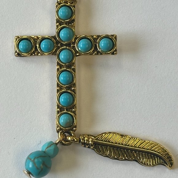 Fifth Ave | Jewelry | Diy Turquoise Gold Cross And Feather Necklace ...